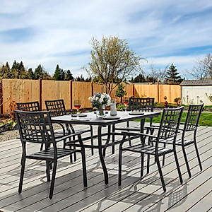 NUU GARDEN Patio Dining Chairs Set of 6, 300Lbs Stackable Outdoor Dining Chairs with Armrest, Wrought Iron Metal Chairs Patio Chairs for Backyard Lawn, Deck, Poolside, Porch, Bistro, Black