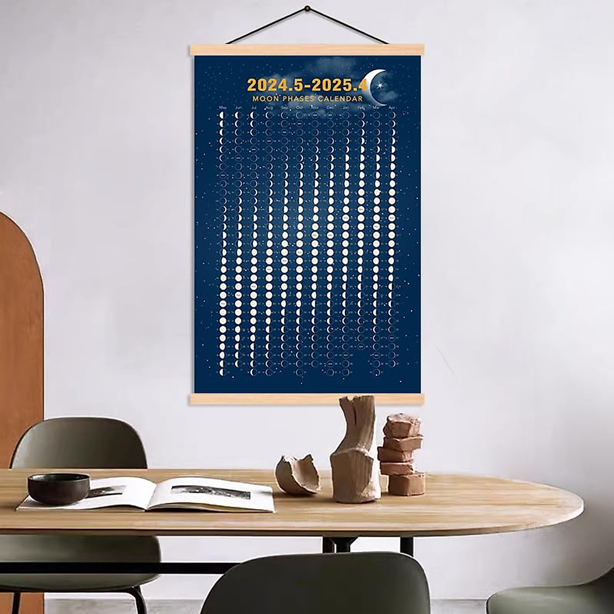 2024 May- 2025 April Moon Phase Calendar Print Poster Vertical Canvas Material Lunar Cycle Chart Ready to Hang with Frame Space Wall Art Decor (16 X 24 Inch)
