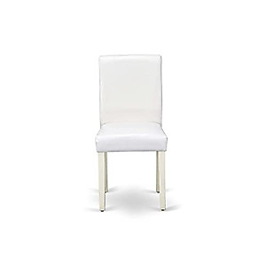 East West Furniture VAAB9-LWH-64 9Pc Dinette Set Includes a 59/76.4 Inch Oval Dining Table with Butterfly Leaf and 8 Parson Chair with Linen Leg and PU Leather Color White, 9 Pieces