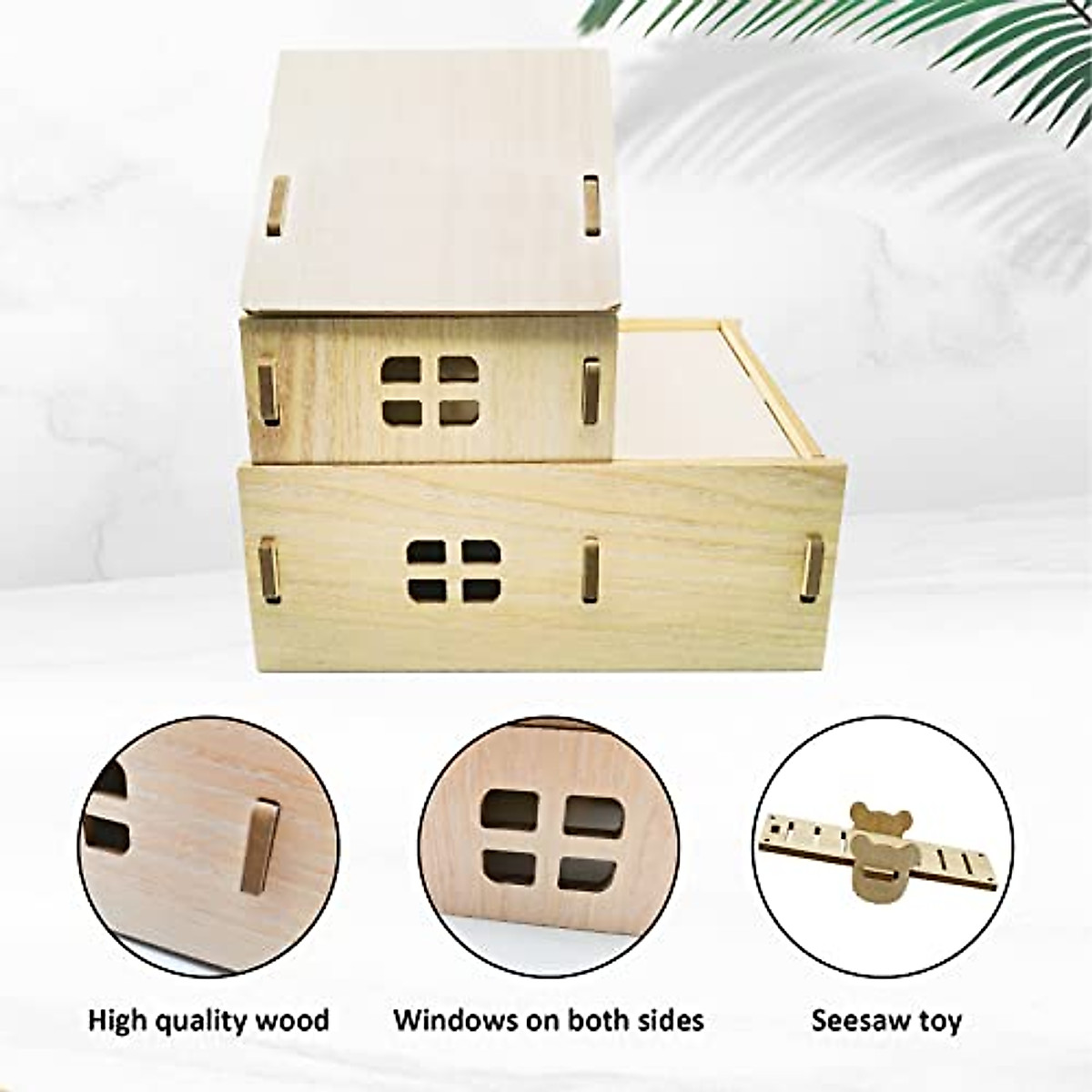 Guinea Pig Hideout Small Animal House Hide with Windows Hamster Wooden Castle Hut Chinchilla Cage Accessories for Chinchilla Guinea Pig Hamster Gerbil Hedgehog