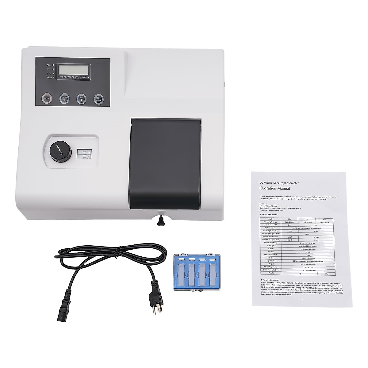 DNYSYSJ Visible Spectrophotometer 4 LDC 721 Digital Wavelength Lab Visible Wavelength Range 350 to 1020nm Wave Tungsten Lamp Laboratory Equipment 110V Photometer
