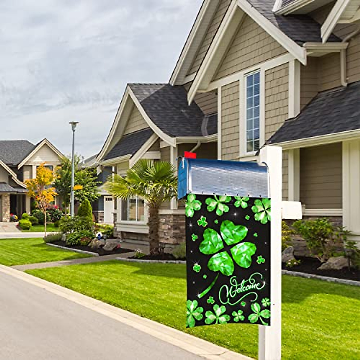 Funux St Patricks Day Garden Flag 12×18 Inch Double Sided Green Shamrock Clover Welcome Small Outside Vertical Holiday Yard Decor