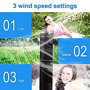 GOFLAME Oscillating Tower Fan, Portable Electric Stand Up Fan with 3 Wind Speed, Quiet Cooling Fan for Indoor Living Room, Bedroom, Office (Black)