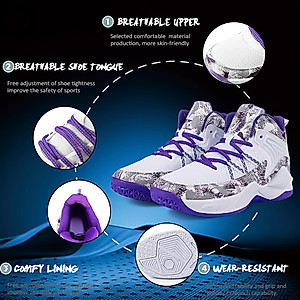 CJSPORX Men Women Basketball Shoes Breathable Non Slip Outdoor Fashion Sneakers White Purple Size 6