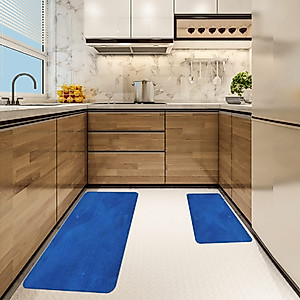 RYANZA 2 Pieces Kitchen Rugs, Abstract Anti Fatigue Non Slip Foam Cushioned Royal Blue Art Graffiti Modern Comfort Indoor Floor Mat Runner Rug Set for Laundry Office Sink Bathroom (17"x48"+17"x24")