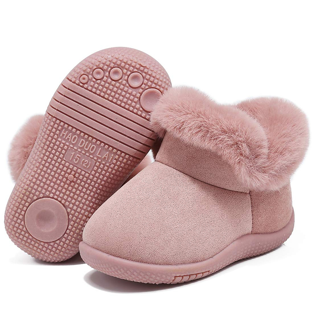 KEESKY Baby Girl Winter Boots Pink Winter Warm Shoes Fur Lined Toddler Size 5 M