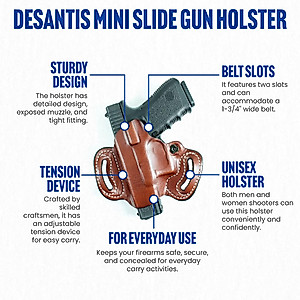DeSantis Mini Slide Gun Holster, Fits SIG SAUER P365, P365 XL Romeo Zero, P365 XL, P365 SAS, Built from Leather, Pistol Holster with an Adjustable Tension Device, Black, Right Fitment