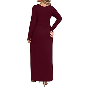 BISHUIGE Womens XL-6XL Casual Plus Size Maxi Dresses with Pockets 2XL, Wine Red