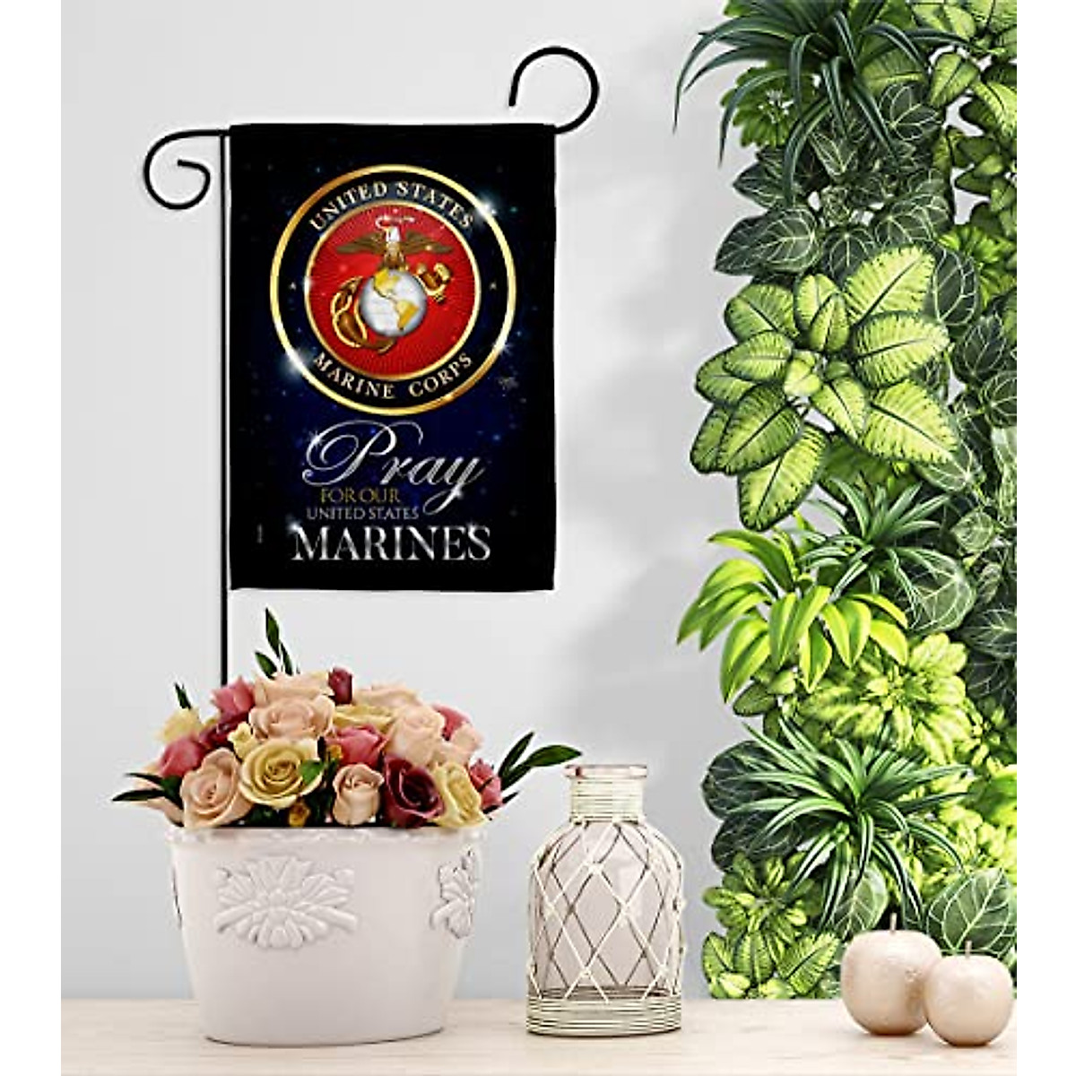 Breeze Decor Pray United Garden Flag Set Wood Dowel Armed Forces Marine Corps USMC Semper Fi State American Military Veteran Retire Official House Yard Gift Double-Sided, Made in USA