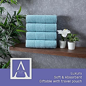 Antioch Home Bathroom Hand Towels, Hotel Quality & Fluffy & Absorbent & Soft & Fast Drying Turkish Hand Towels for Bathroom, 100% Cotton Turkish Hand Towel Set - [ 4 Pack – 16 x 28 inches ] - Aqua