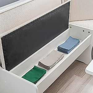 Linon Kiera Corner Upholstered Seats and Hidden Storage, Kitchen Dining Nook Set, White & Beige Striped