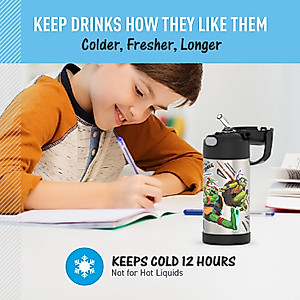 THERMOS FUNTAINER Water Bottle with Straw - 12 Ounce, Teenage Mutant Ninja Turtles - Kids Stainless Steel Vacuum Insulated Water Bottle with Lid