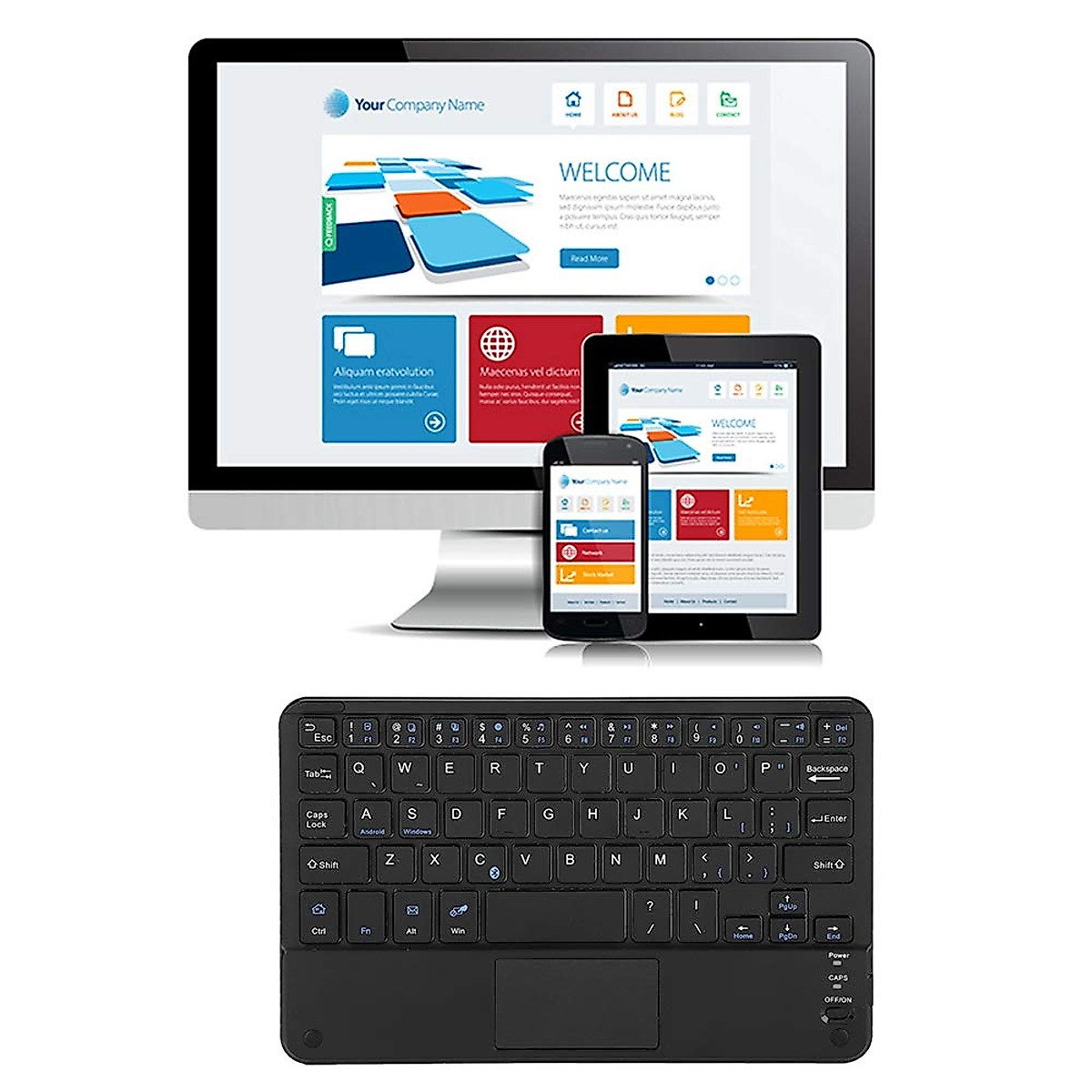 ASHATA Bluetooth Keyboard,7 Inch Wireless Ultra Slim Touchpad Scissors Feet Design Bluetooth Keyboard Accurate Shut-Off Device Provides Full Access to All Ports and Functions