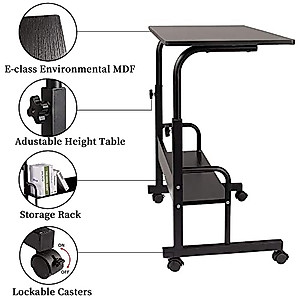 SIDUCAL Rolling Laptop Cart, Portable Laptop Desk, Computer Desk on Wheels Adjustable Height, Mobile Laptop Desk, Rolling Computer Cart, Rolling TV Cart, Small Portable Desk for Laptop, 23.6'' Black