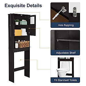 VINGLI Bathroom Over The Toilet Organizer Behind The Toilet Storage Organizer with Double Acrylic Glass Doors Adjustable Shelf Free Standing Wooden Space Saver Collect Home Furniture Decor