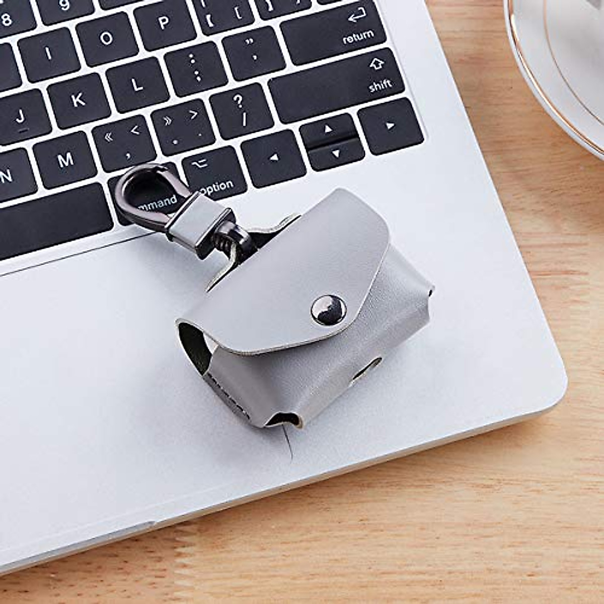 Hemobllo Compatible for AirPods Pro Case - Leather Protective Cover Anti-Scratch Shockproof Earbuds Carrying Case with Keychain Compatible with AirPods Pro Charging Case (Light Grey)