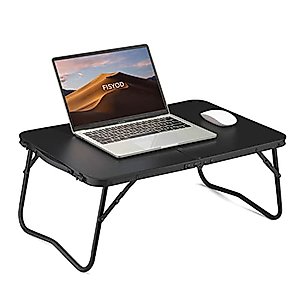 FISYOD Folding Laptop Table, Bed Table Lap Desk, Breakfast Tray Table, Portable Mini Picnic Study Reading Drawing Table, Folding in Half with Inner Storage Space (All Black)