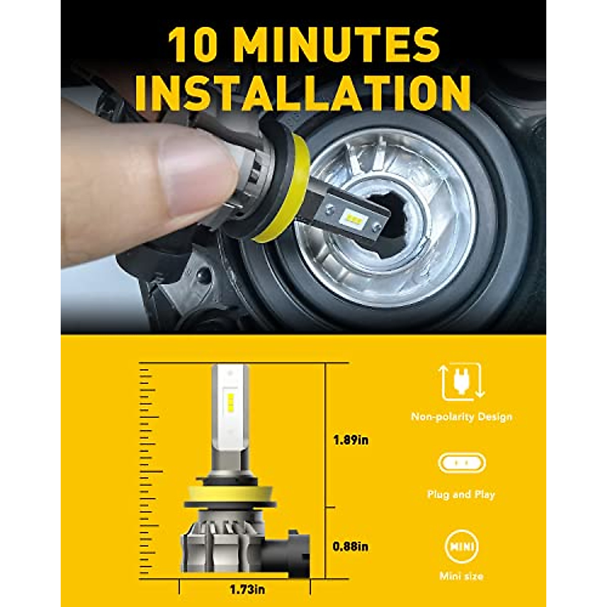 AUXITO H11/H8/H16 LED Fog Light Bulbs or DRL, 6000 Lumens 6500K Cool White Light, 300% Brightness, CSP LED Chips Fog Lamps Replacement for Cars, Play and Plug (Pack of 2)