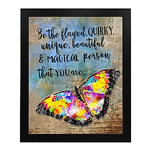 Beautiful Person You Are Inspirational Quotes Wall Painting for Living Room, Floral Wall Art Butterfly Bathroom Decor, Art Coastal Decor for Home, Great Gift for Office, Unframed - 8 X 10