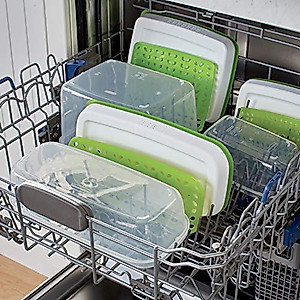 Rubbermaid 3-Piece Produce Saver Containers for Refrigerator with Lids for Food Storage, Dishwasher Safe, Clear/Green