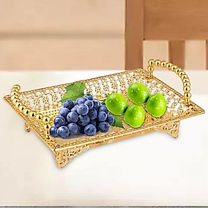 Luxury Serving Tray Golden Rectangle with Handle Srage Container Display Tray Serving Platter Table Organizer Food Tray for Restaurant, Large