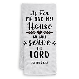 HIWX As for Me and My House We Will Serve Christian Decorative Kitchen Towels and Dish Towels, Joshua 24:15 Religious Bible Verse Hand Towels Tea Towel for Bathroom Kitchen Decor 16×24 Inches
