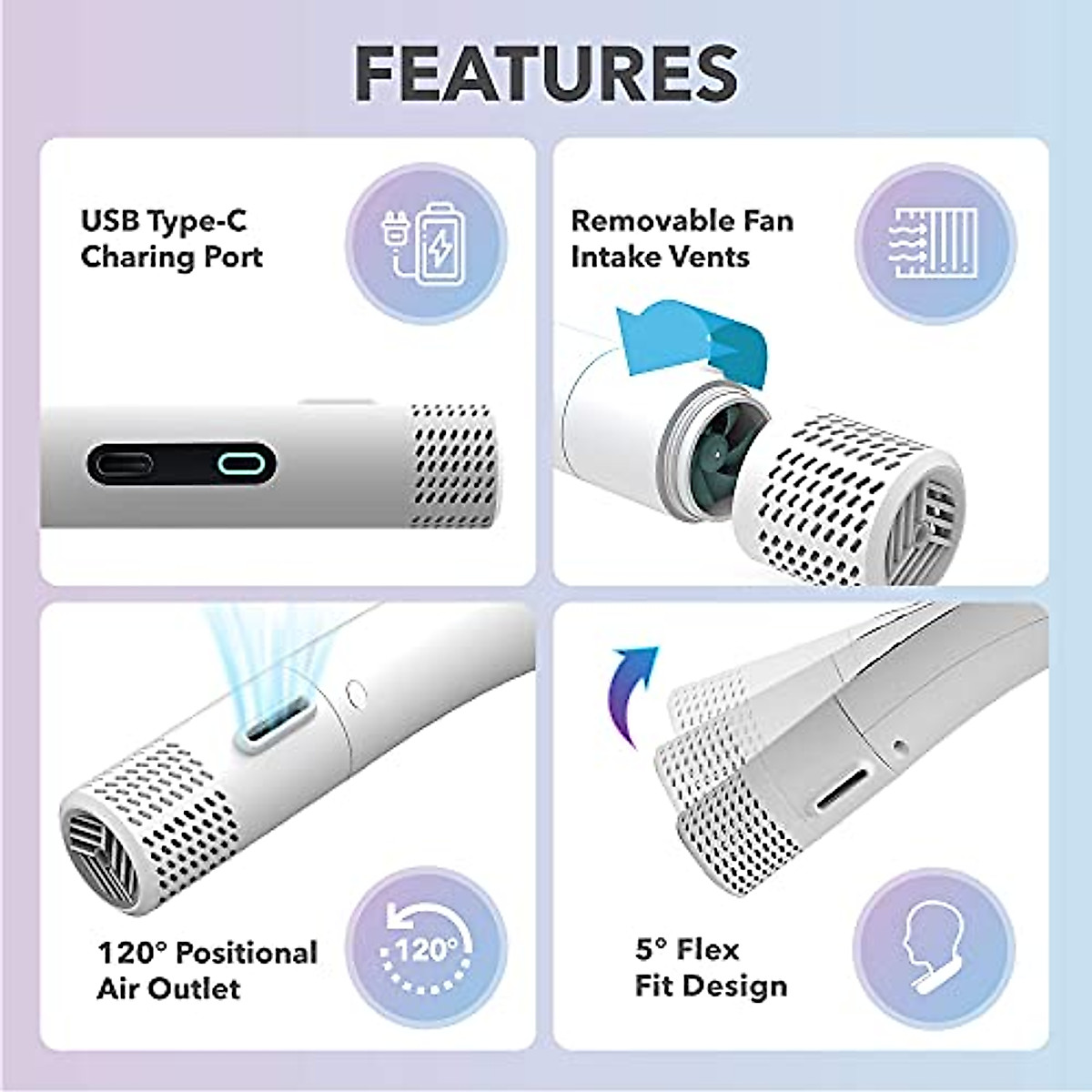 Blast Auxiliary by Blaux Neck Fans for Women - Portable Neck Fan with 18 Hour Rechargeable Battery | 120° Rotatable Bladeless Neck Fan | Three-Speed Neck Cooler | Wireless Personal Fans For Your Neck