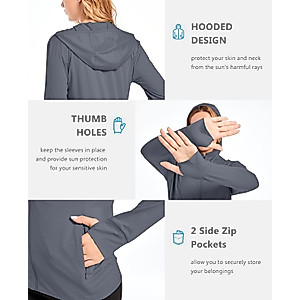 KEFITEVD UV Protection Shirts for Women Long Sleeve Activewear Tops Sun Protection Hoodie Shirt Jackets Fishing Shirts Dark Grey