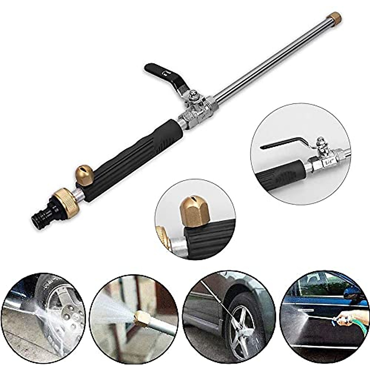 Raddile High Pressure Power Washer Hose Nozzle Hydro Jet Cleaning Tool, Garden Sprayer Wand and Adjustable Nozzle, Gutter Cleaner, Car Pet Window Cleaning Tool (black)