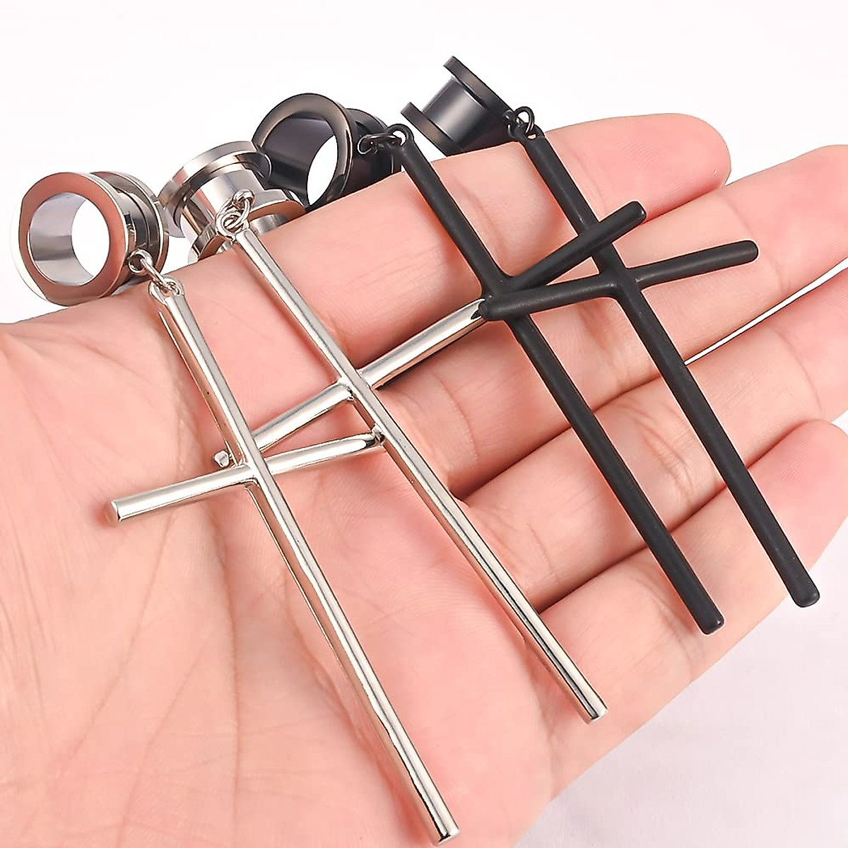 Vankula 2PCS Cross Hypoallergenic Stainless Steel Plugs Ear Gauges Weights Tunnels Piercing Expander Stretchers Fashion Body Jewelry