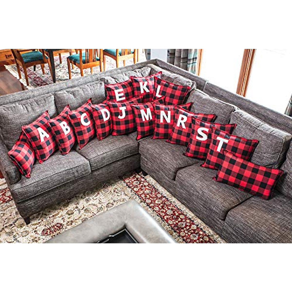 Pillow Perfect Buffalo Plaid Initial A Decorative Throw Pillow, 17", Red/Black/Off White