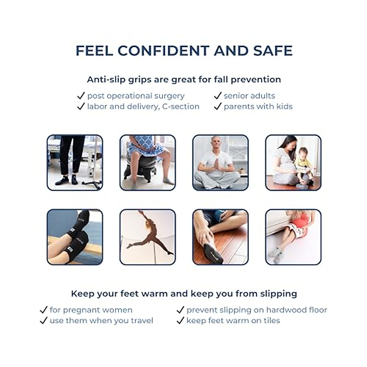 Live Happy Be Healthy Non-Slip Socks Yoga Barre Pilates Hospital Maternity Sock w/Grips for Women Men 2-Pairs Black (Black 1 Pack)