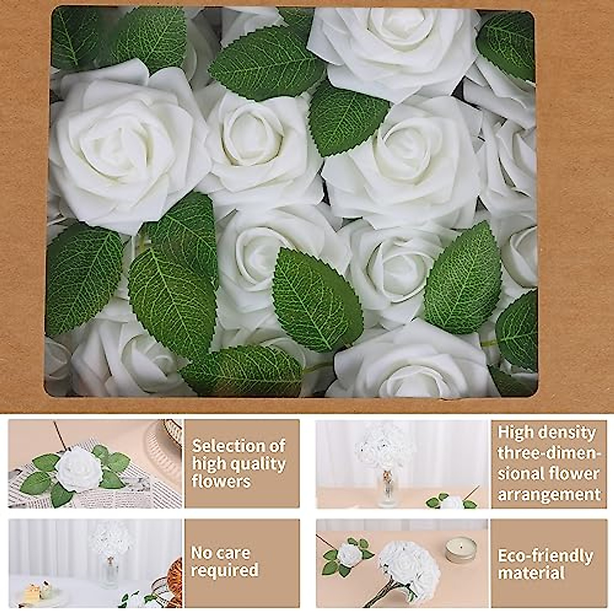 G-Lanthy Artificial Flowers, White Roses 30 Pcs Real Looking Fake Roses Artificial Foam Roses Decoration DIY for Wedding,Arrangements Party Home Decorations