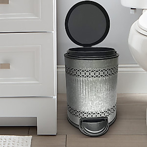 nu steel Laser Cut Galvanised Steel Step Garbage Trash Can & Toilet Brush Holder with Lid: 5 Liter/1.32 gal for The Kitchen, Bathroom, Bedroom, Patio, RV