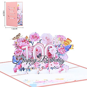 NAVWOD Happy 100th Birthday Card, 100th Birthday Cards for Women, 100th Birthday Gifts for Women, Happy Birthday Card, Pop Up Cards, Pop Up Cards Flowers for Women with Note.