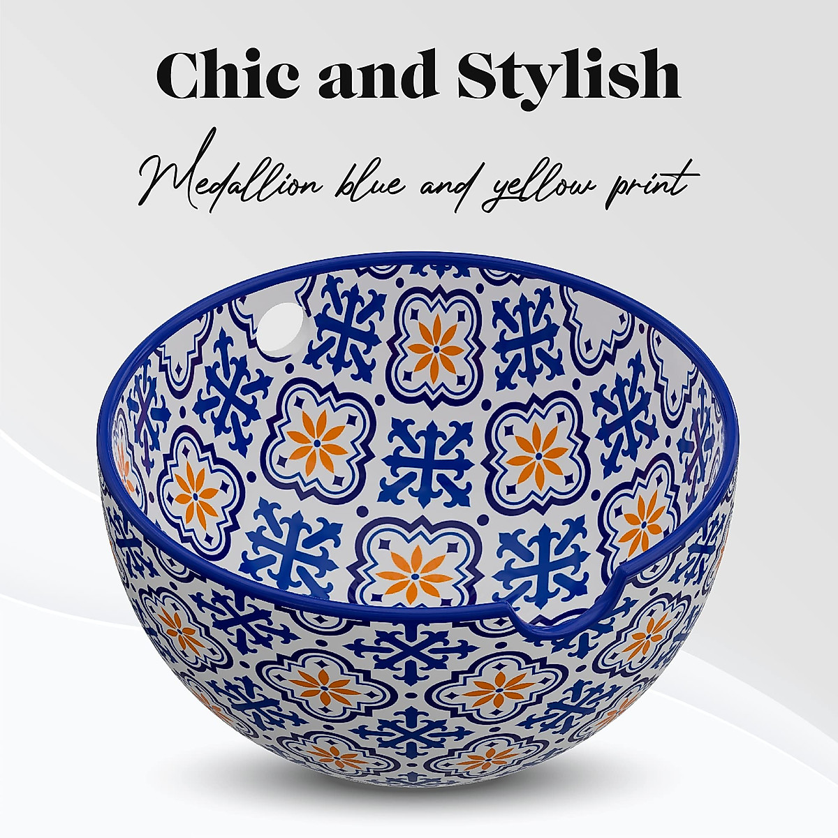 American Atelier Ramen Bowl with Chopsticks | Set of 2 | Soup Bowls for Kitchen | Udon Noodle Bowls with Chopsticks | Stoneware Soup Bowl | 6" Diameter (21 Oz) - Medallion Blue & Orange Design