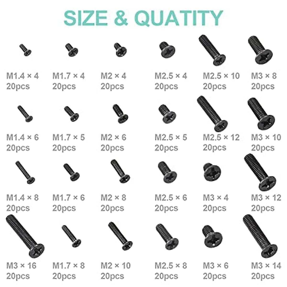 QTEATAK 480Pcs Black Laptop Notebook Computer Replacement Screws Kit for Lenovo Toshiba Gateway Samsung HP IBM Dell Sony Acer Asus SSD Hard Disk SATA