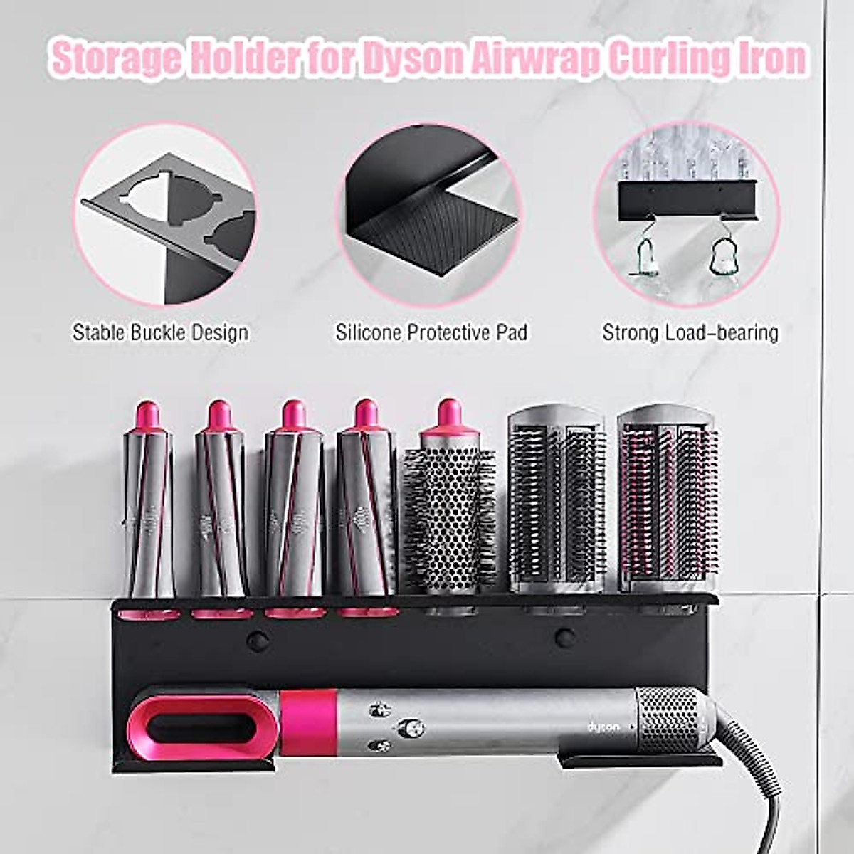 Welltop Storage Holder for Dyson Airwrap Styler Accessories, Wall Mounted Stand with Adhesive, Curling Iron Accessories Storage Shelf Fits for Bathroom Bedroom Hair Salon Barbershop