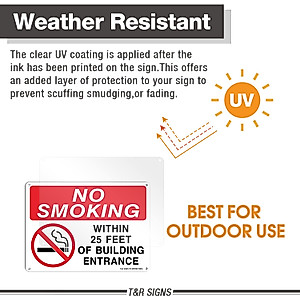 No Smoking Within 25 Feet Of Building Entrance Sign - 4 Pack - 10 x 7 Inches Rust Free .040 Aluminum - UV Protected, Waterproof, Weatherproof and Fade Resistant - 4 Pre-Drilled Holes