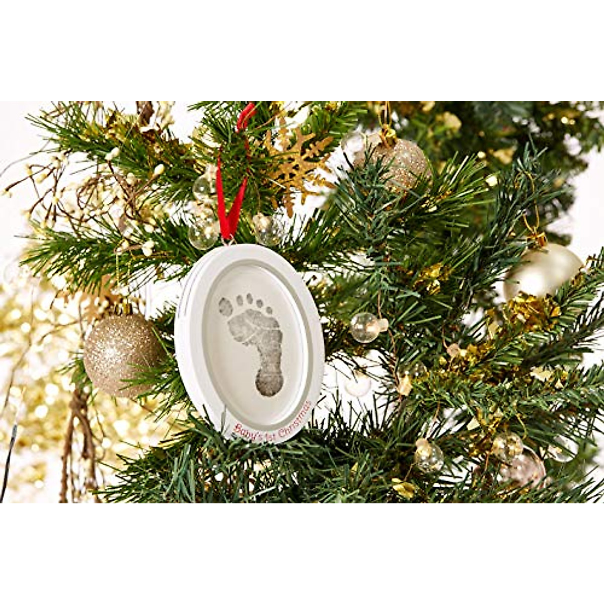 Pearhead Babyprints Double-Sided Christmas Photo Ornament with Clean Touch Ink Pad, Newborn Handprint or Footprint Kit, 2 Sided Baby's 1st Christmas Holiday Keepsake Ornament