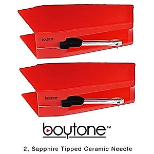 Boytone Pack of 2, Sapphire Tipped Ceramic Replacement Needle for Turntables,RED