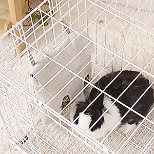 Rabbit Hay Feeder Bag, Guinea Pig Hay Feeder Storage,Sack Hay Bag Feeding Bag Hay Feeder Storage for Chinchilla Hamsters Rabbit Guinea Pig Small Animals (L, Grey)