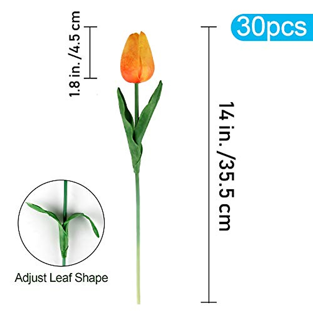 30pcs Artificial Tulips Flowers Fake Latex Tulip Stems - Real Touch Faux Orange Tulips Flower for Easter Spring Thanksgiving day Christmas Bouquet Centerpiece Floral Arrangement Cemetery Table Decor