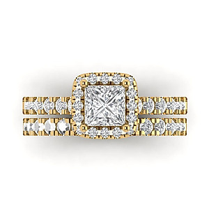 2ct Princess Cut Clear Simulated Diamond 14k Yellow Gold Halo Solitaire W/Accents Wedding Engagement Promise Ring size 3.5