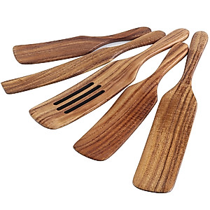 NIGILA 5Pcs Wooden Spoons Kit for Cooking Durable Acacia Wood Spurtles Kitchen Tools and Utensils Long Handle for Nonstick Cookware,Salad Strainer and Cake Make,Spurtles Kitchen Tools as Seen on TV