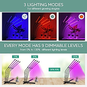 360° Grow Light for Indoor Plants - Gooseneck Full Spectrum Growing Lamp Strip w/ 3 Modes 9 Dimmable Brightness 3/9/12 H Timer Ideal for Greenhouse Plants Flowers Veg Succulents Potted Growth