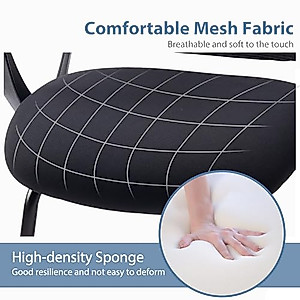 DUMOS Office Desk Chair No Wheels, Ergonomic Executive Sled Base Mesh Computer Chairs with Comfy Arms and Lumbar Support for Home Conference Room Bedroom Waiting Reception Guest Student Elderly