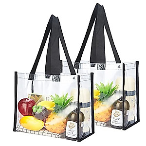 HAOGUAGUA 2-Pack Clear Tote Bag Stadium Approved 12x12x6, Transparent See Through Clear Tote Bag for Work, Sports Games, Concerts, Beach (Black)