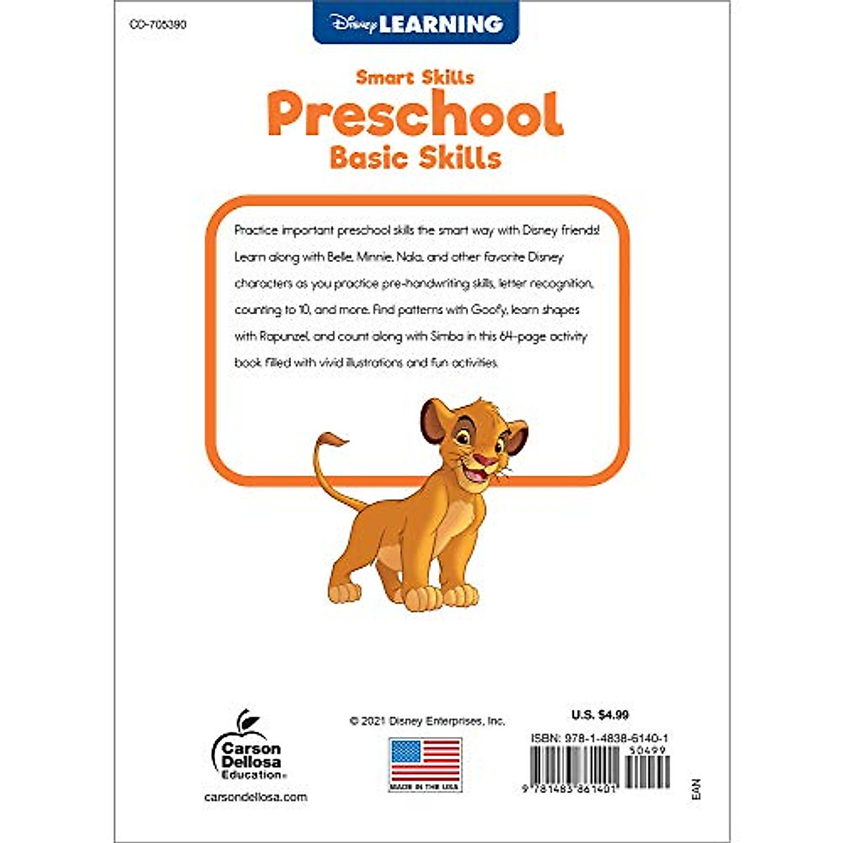 Disney Learning Preschool Basic Skills Workbook―Handwriting, Letter Recognition, Counting, Language Arts and Math Practice for Ages 4-5, Smart Skills Series (64 pgs)