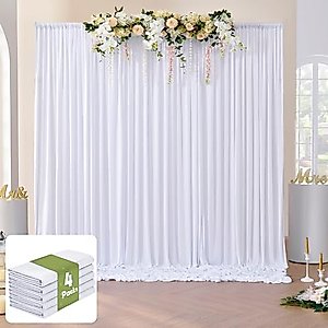 10ftx20ft White Thick Wrinkle Free Backdrop Curtain Panels for Parties, 4 Panels 5ftx10ft Polyester Photography Backdrop Drapes, Wedding Birthday Party Baby Shower